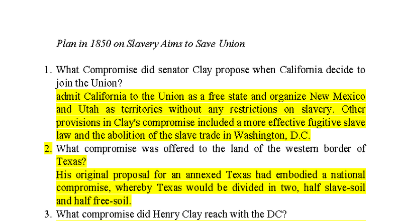 Civil War Compromises and Key Events: 1850-1861 Analysis - Studocu