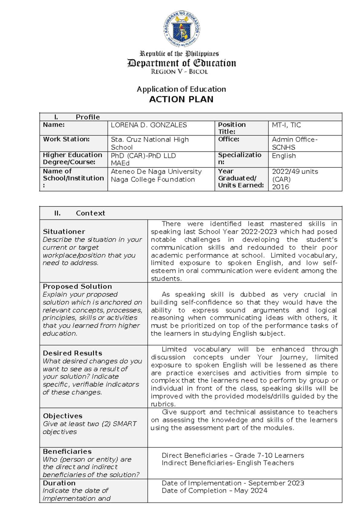 Application of Education Action Plan: Enhancing English Speaking Skills ...