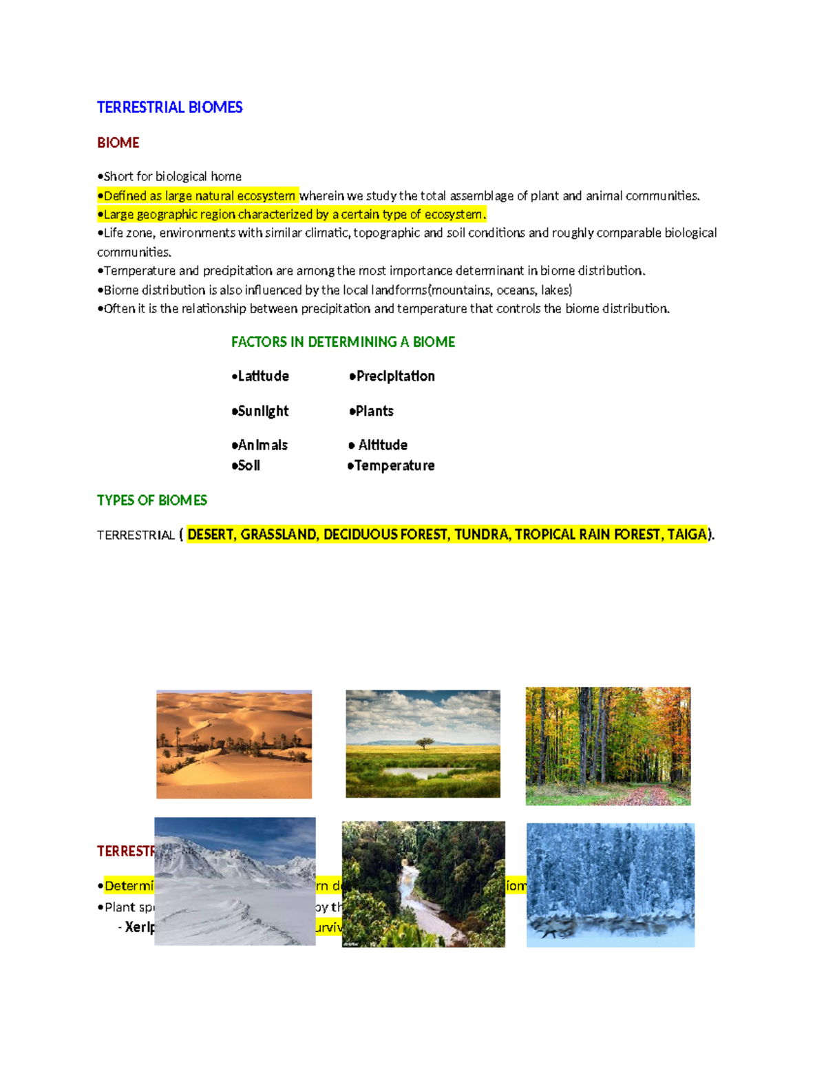 Biomes-WPS-Office - Lecture notes - TERRESTRIAL BIOMES BIOME •Short for ...