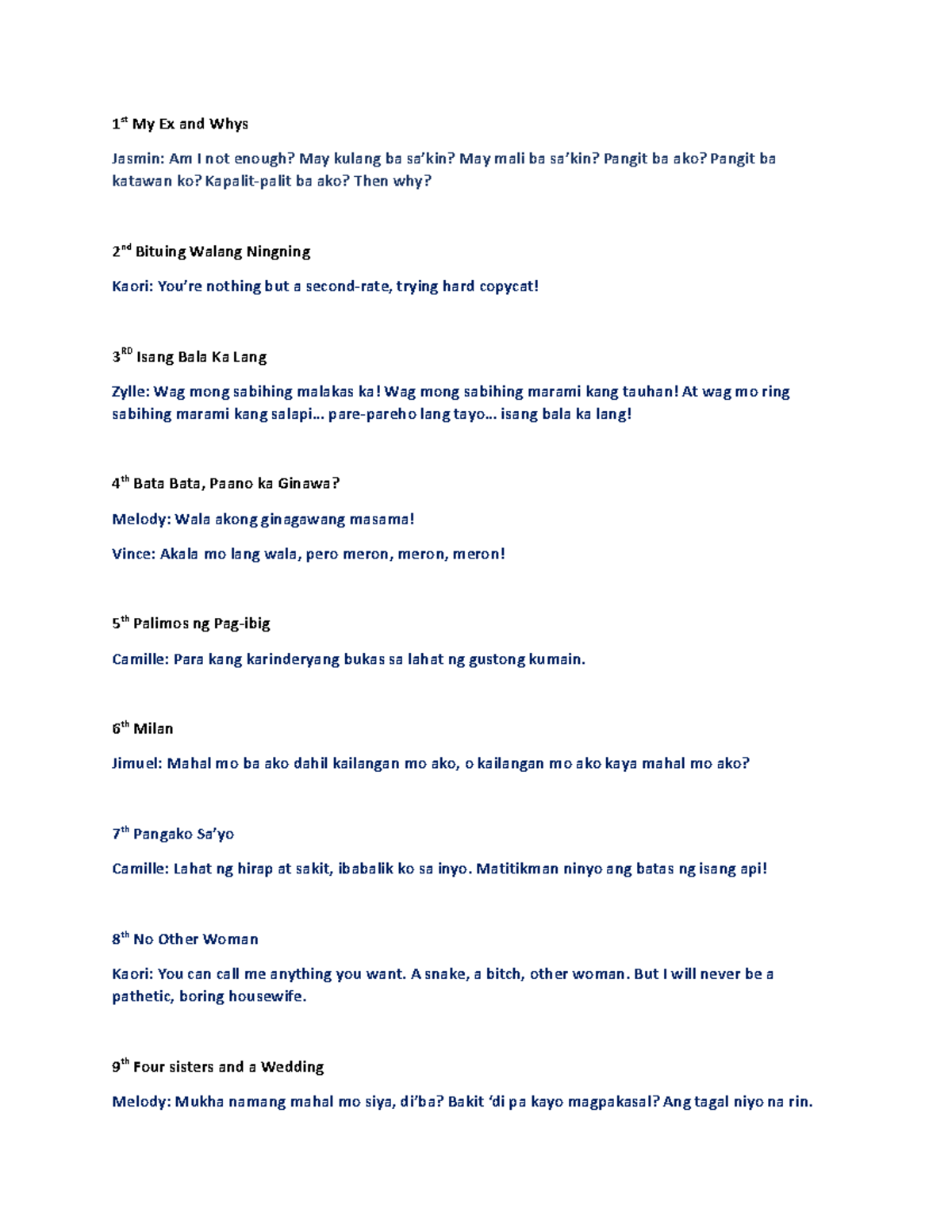 Panitikan- Iconic- Lines - 1 st My Ex and Whys Jasmin: Am I not enough? May kulang ba sa’kin ...