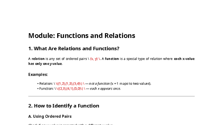 Functions and Relations Module: Understanding Functions and Their Properties - Studocu