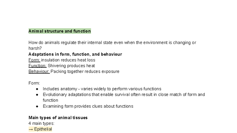Exam 2 Notes: Animal Structure, Function, and Adaptations - Studocu