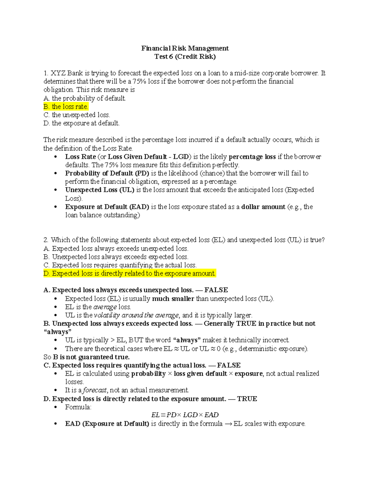 Financial Risk Management Test 6: Understanding Credit Risk - Studocu