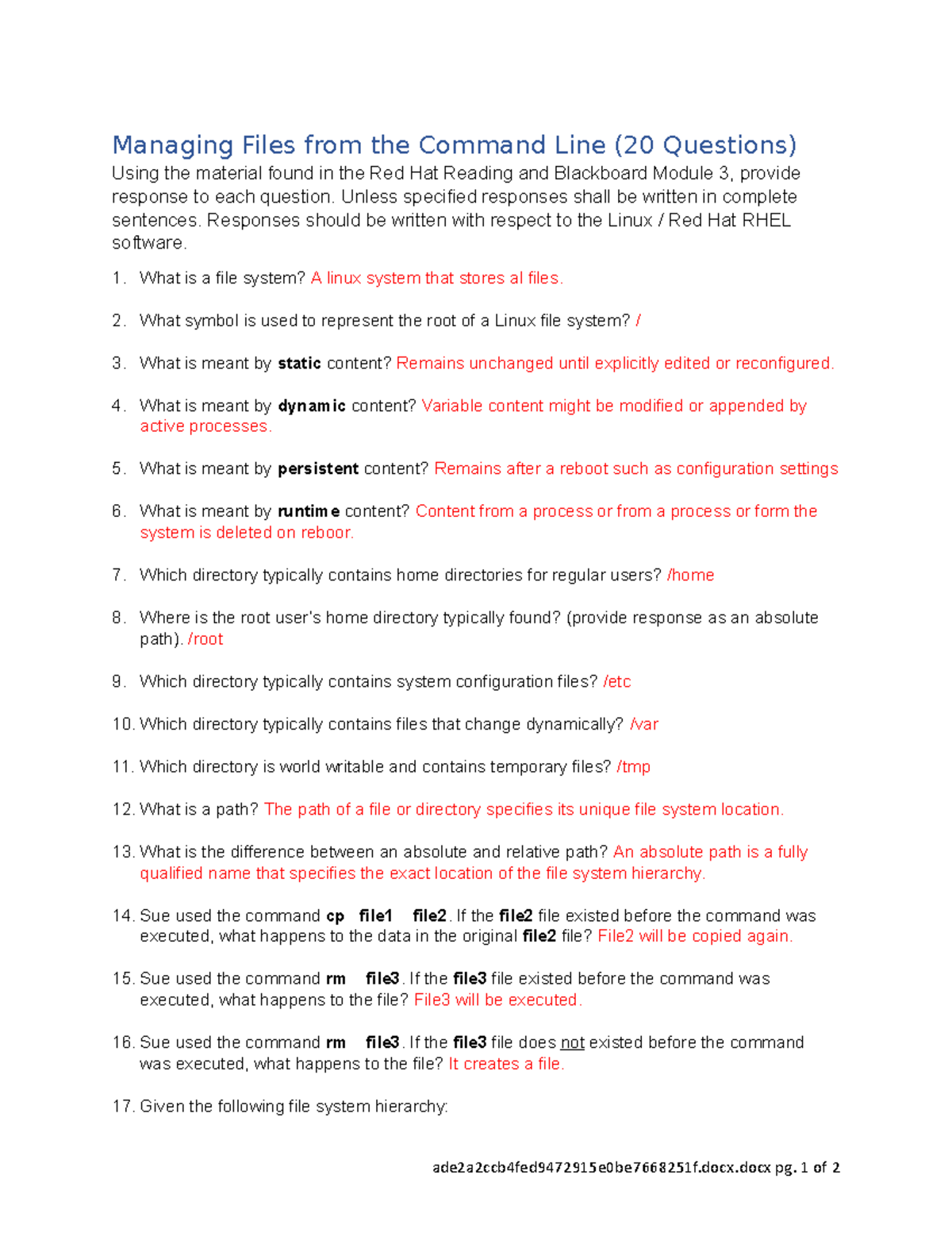 CIST2431 RH C3 RQs V5 - RHEL - Managing Files from the Command Line (20 Questions) Using the ...