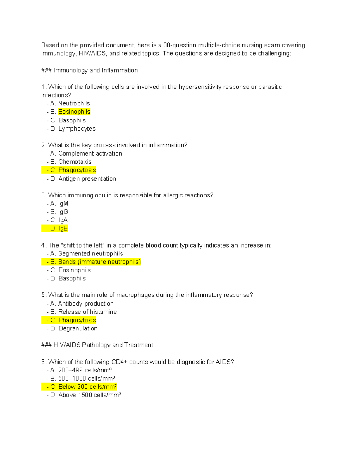 Immunology notes - Based on the provided document, here is a 30 ...