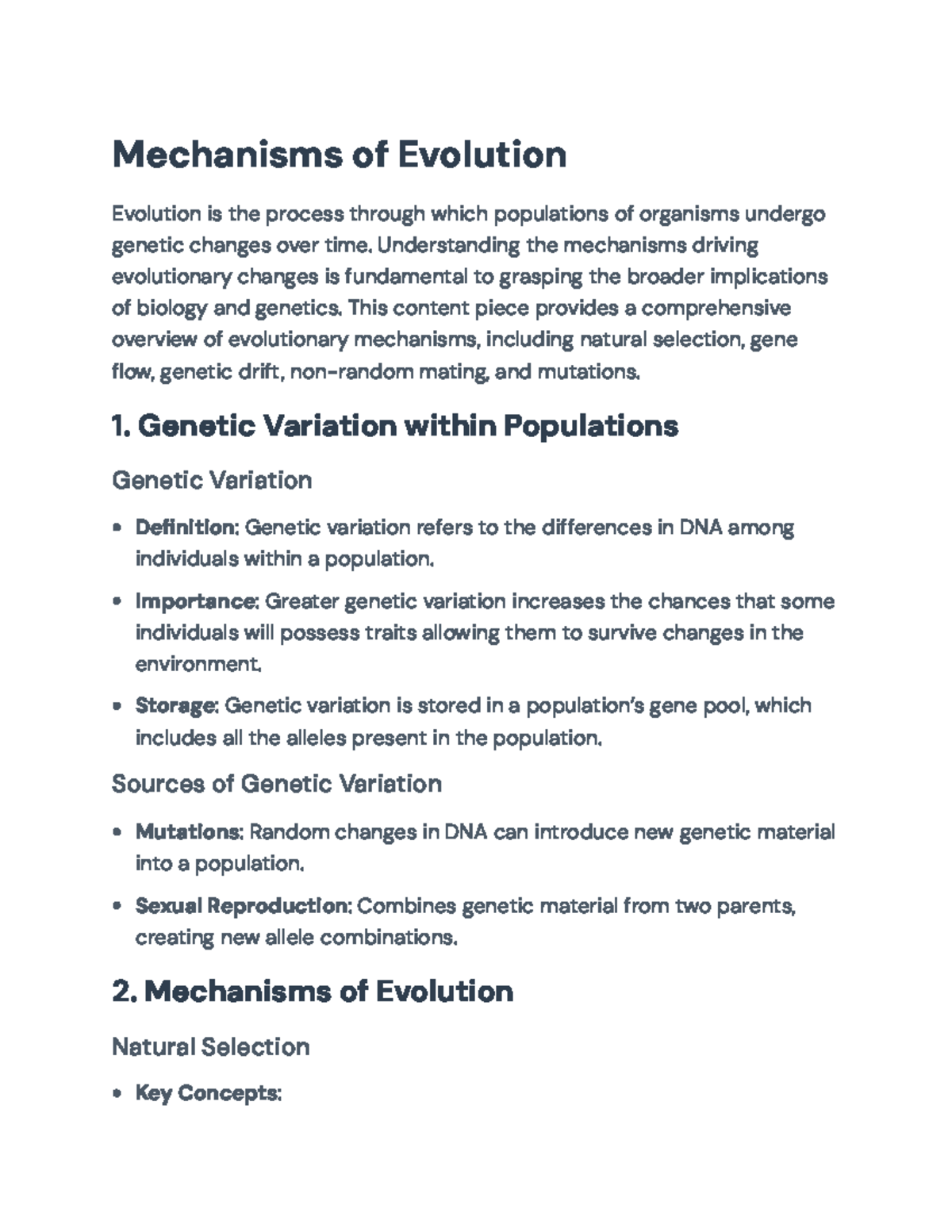 Mechanisms of Evolution: An Overview of Key Processes and Patterns ...