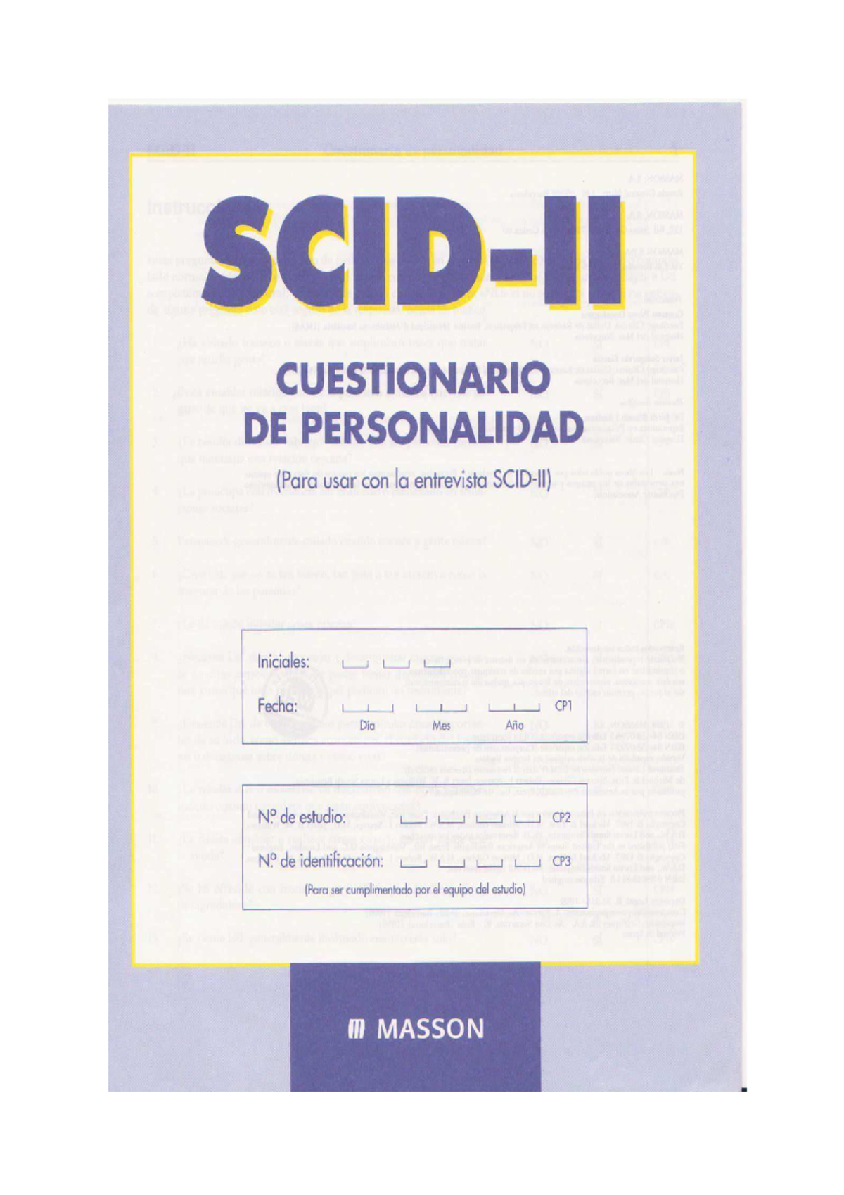 Cuestionario SCID-II de Personalidad: Evaluación y Diagnóstico - Studocu
