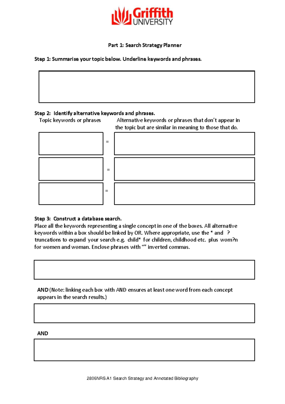 2806NRS A1 Search Strategy Planner Template and Guide - Studocu