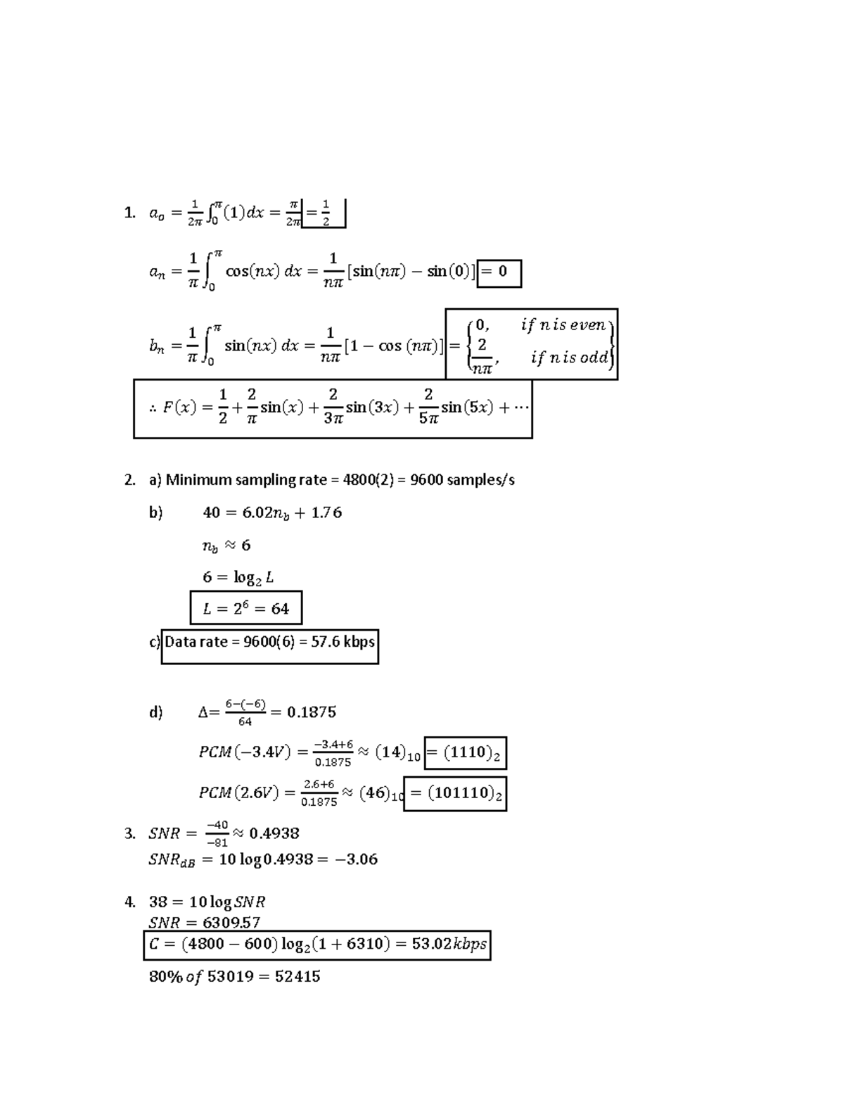 CEG3185 Assignment 1 Miguel Garzon Summer 2020 - – 1. 𝑎 𝑜 = 1 2𝜋 ∫ ( 1 ...
