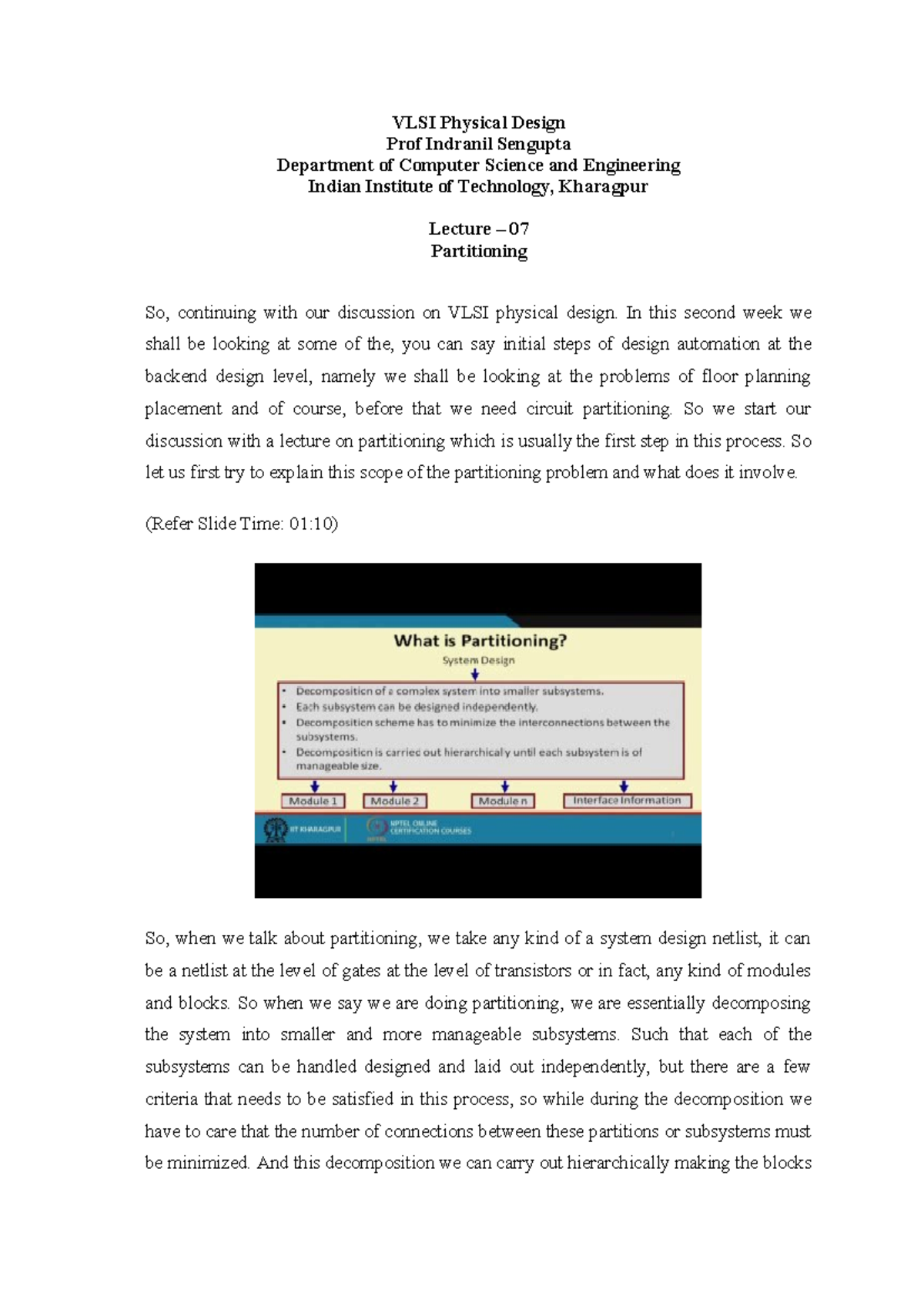 VLSI Physical Design Lecture 07: Notes on Partitioning Concepts - Studocu