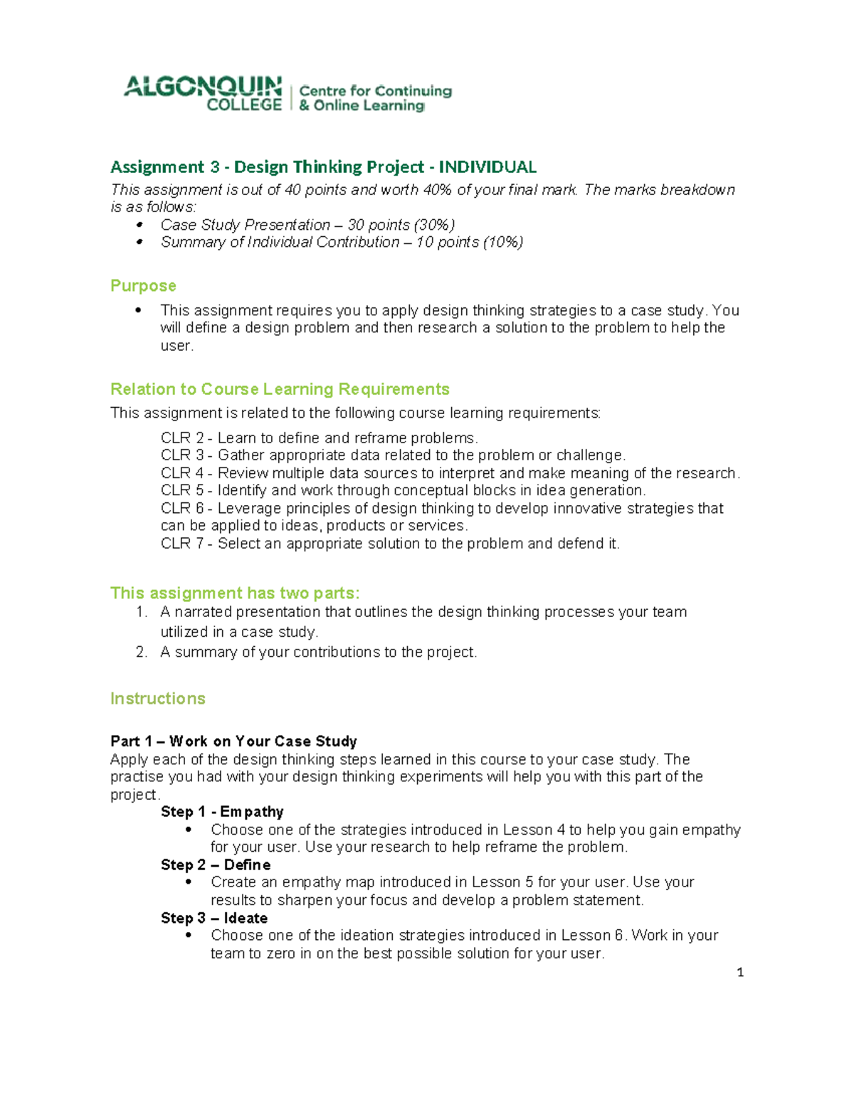 Assignment 3: Individual Design Thinking Case Study Project - Studocu