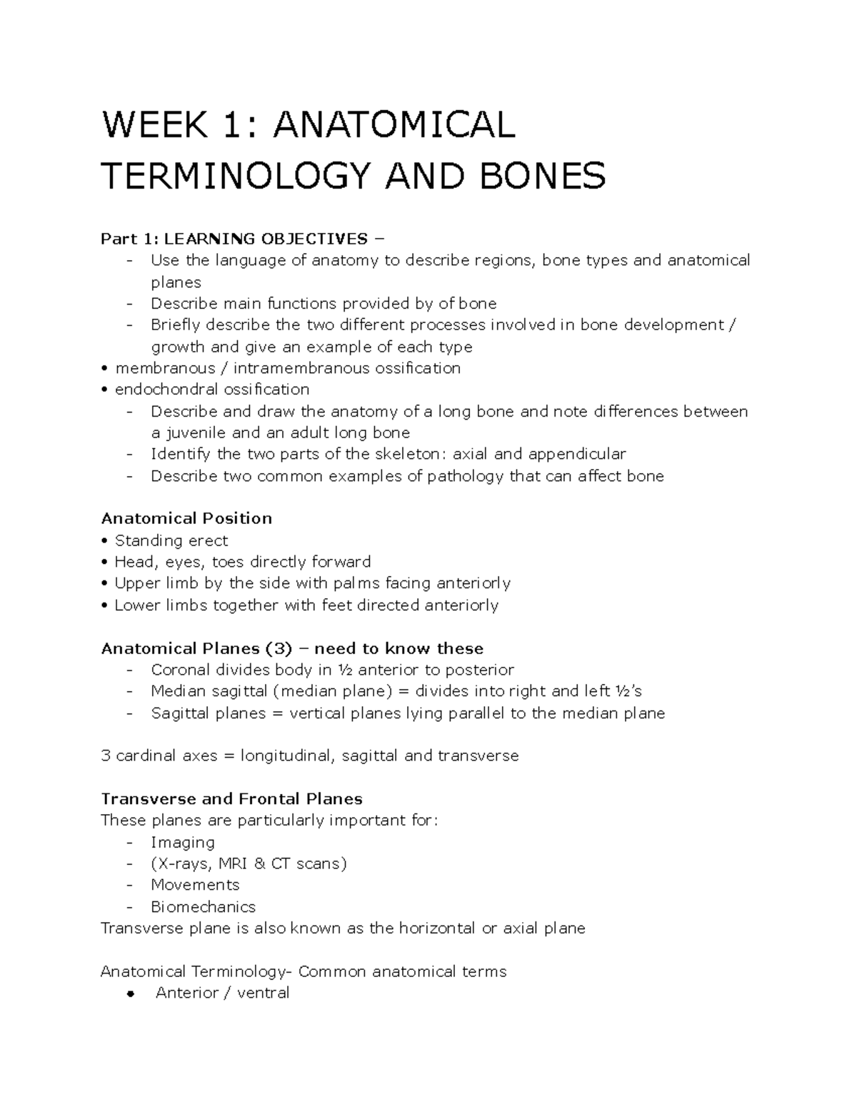 Musculoskeletal Anatomy Notes: Week 1 & 2 Overview - Studocu