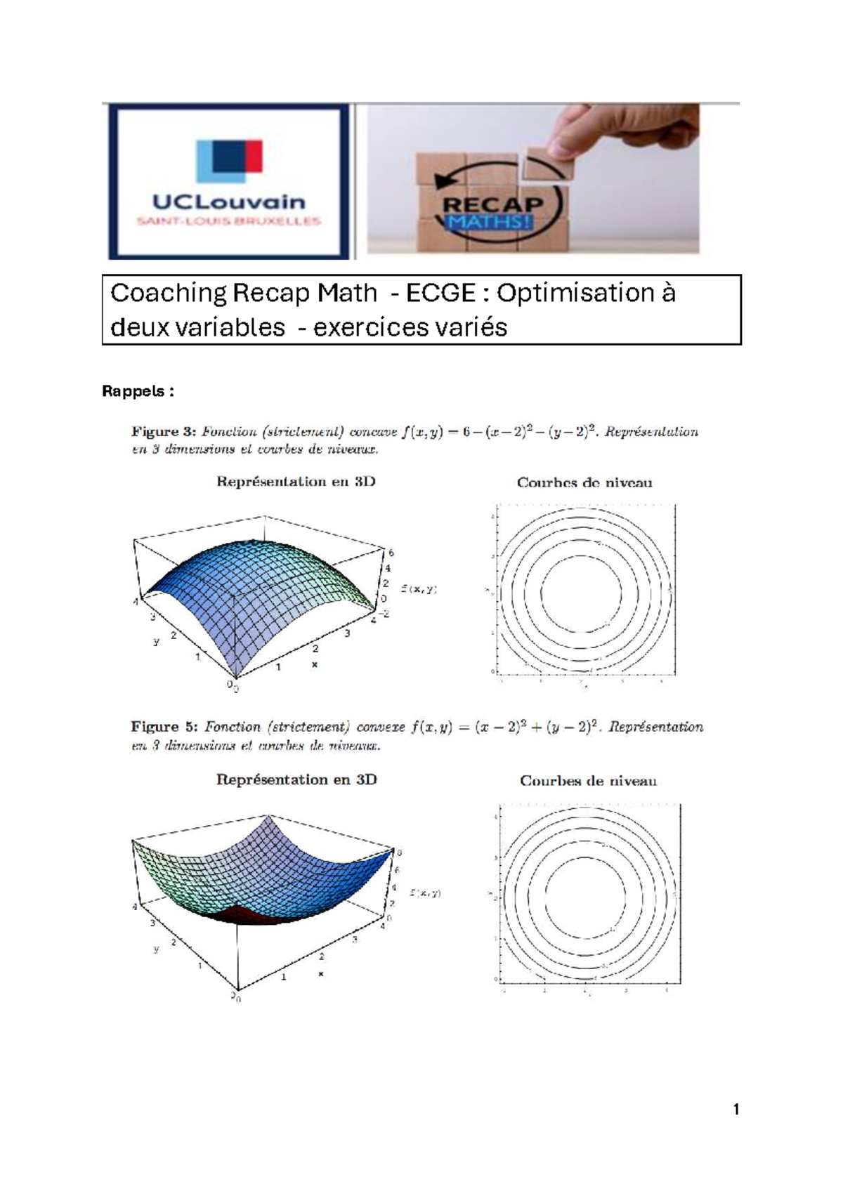 Fiche Récap Math ECGE : Optimisation à Deux Variables et Exercices ...