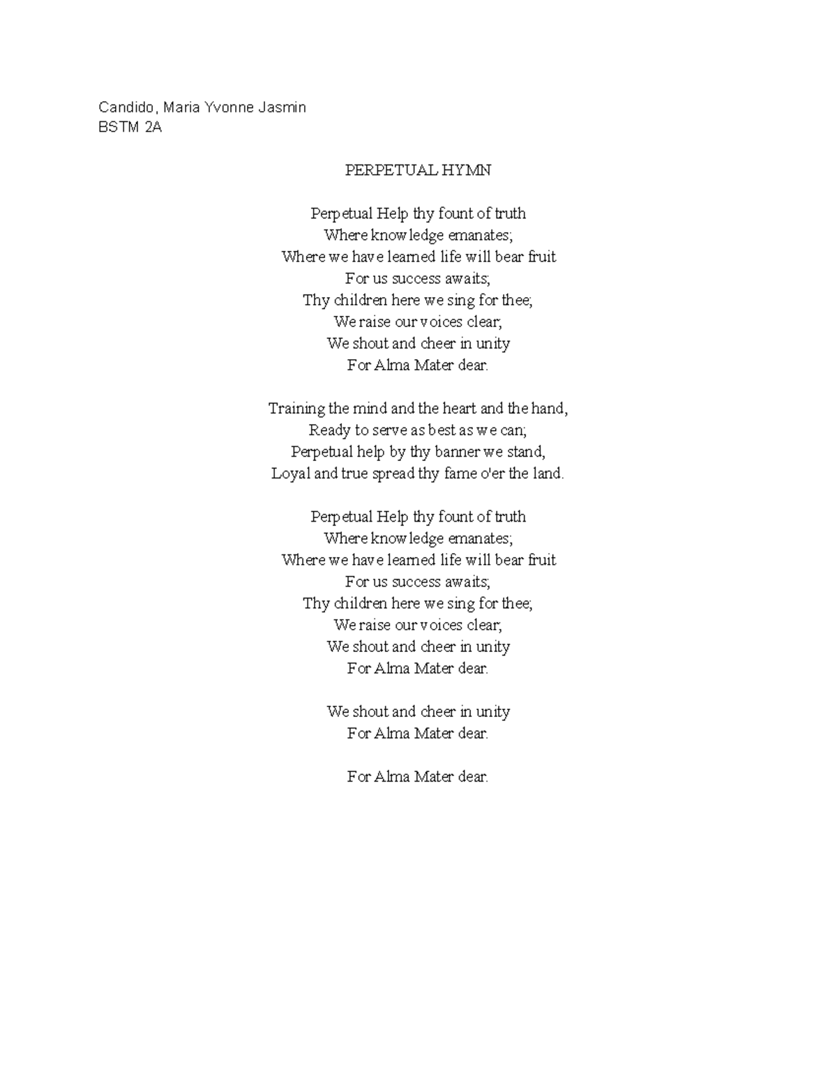 BSTM 2A: Perpetual Hymn, Mission & Vision of Perpetual Help System ...