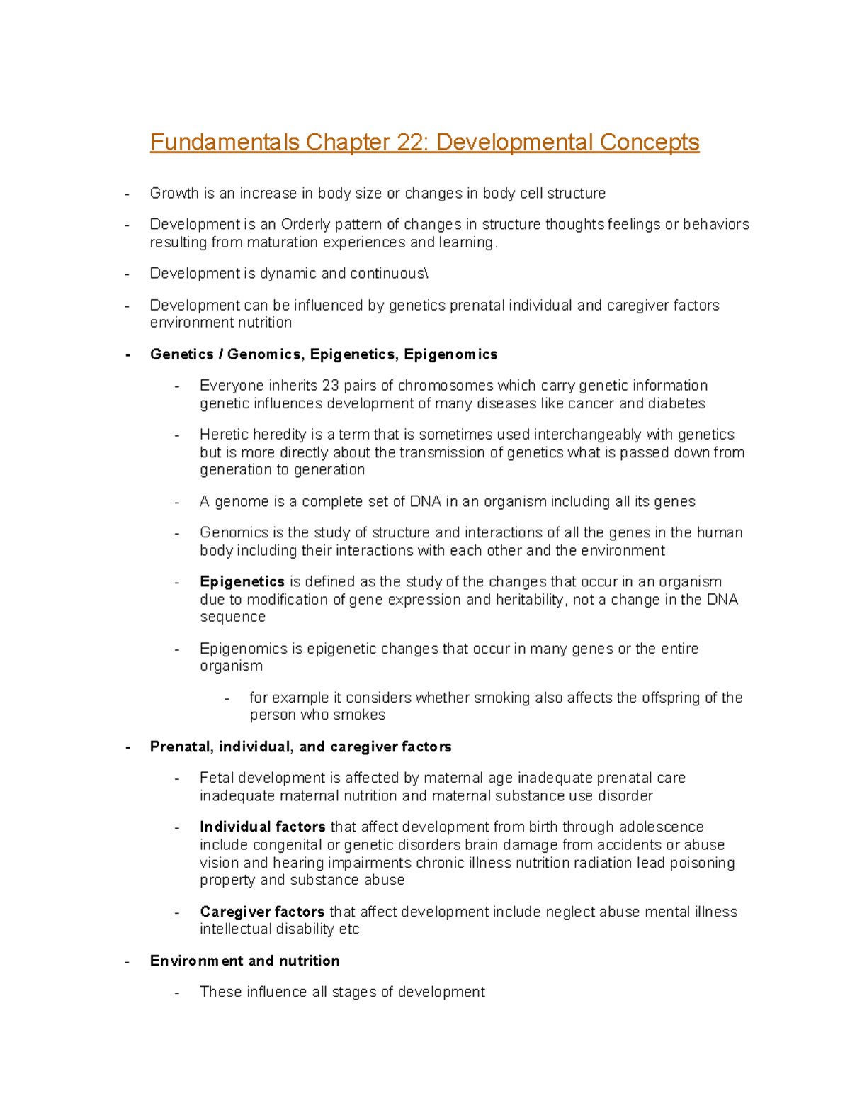 Fundamentals Chapter 22: Key Developmental Concepts and Theories - Studocu