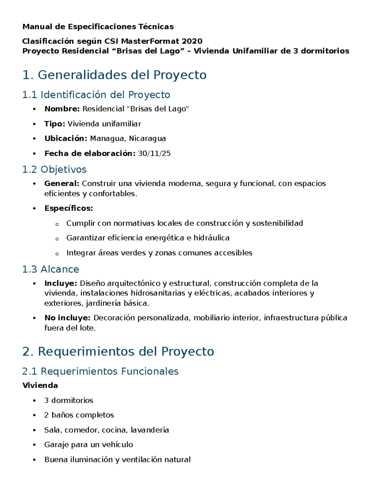 Manual de Especificaciones Técnicas según CSI MasterFormat 2020 - Studocu