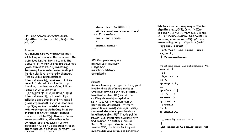 PCCST 303 Data Structures: Detailed Answers & Complexity Analysis - Studocu