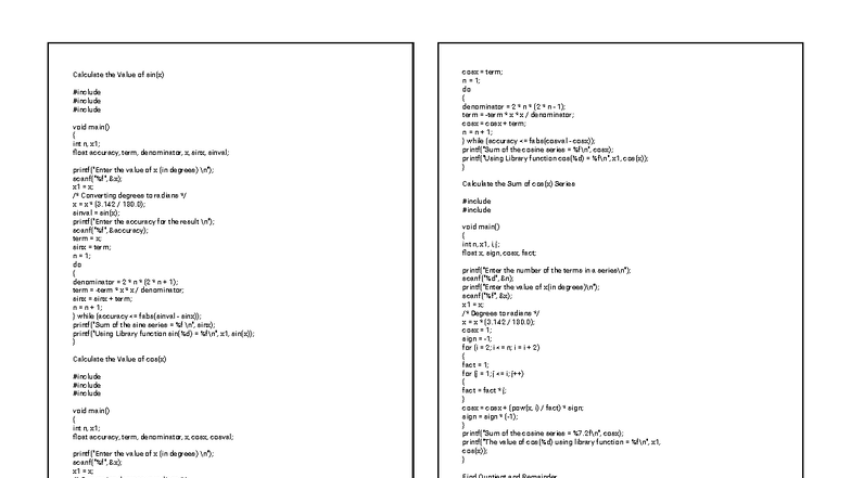 C Programming Concepts: Functions, Series, and Calculations - Studocu