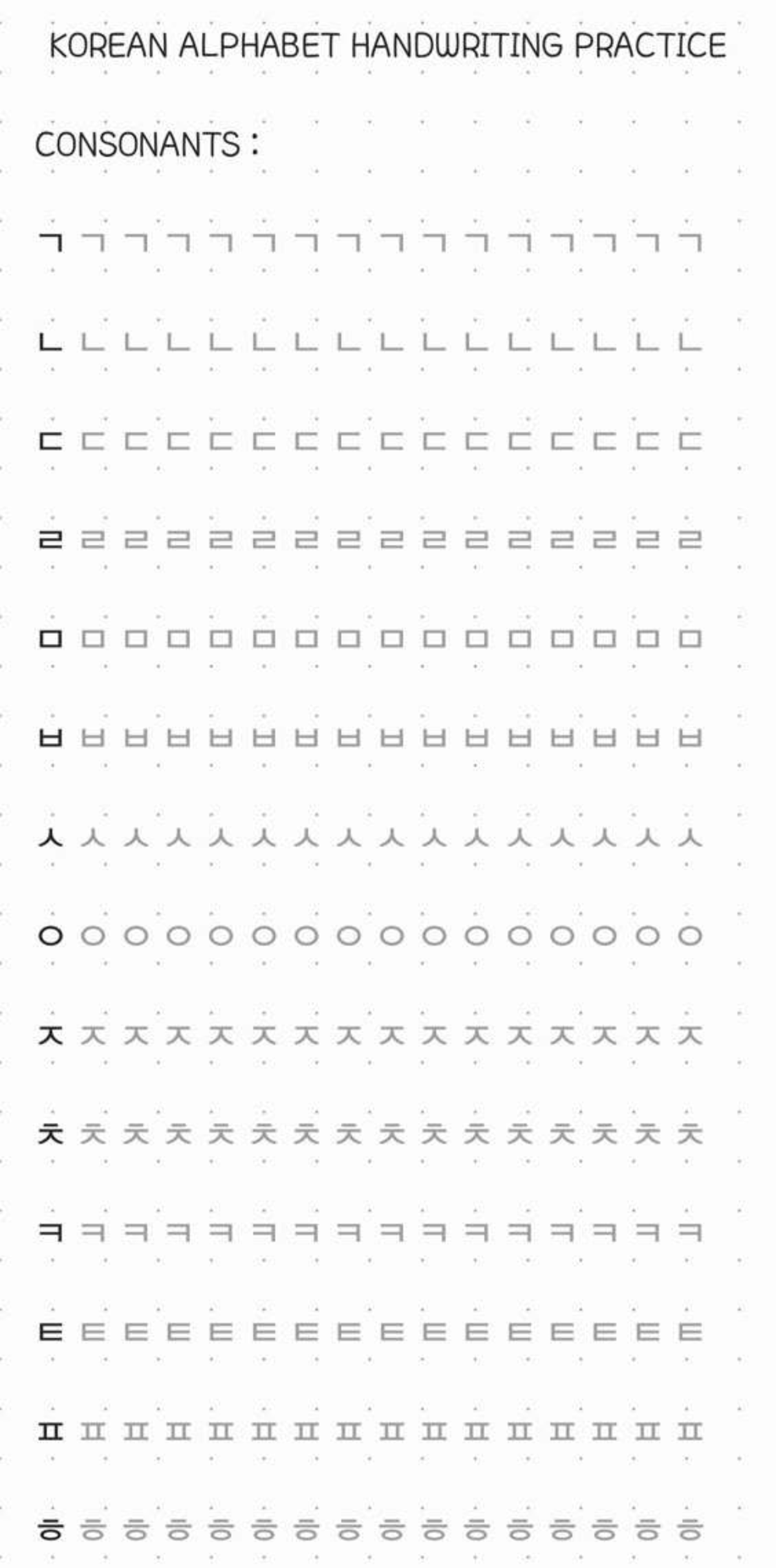 Hangul 3 - Alphabet - Korean Language - KOREAN ALPHABET HANDWRITING ...
