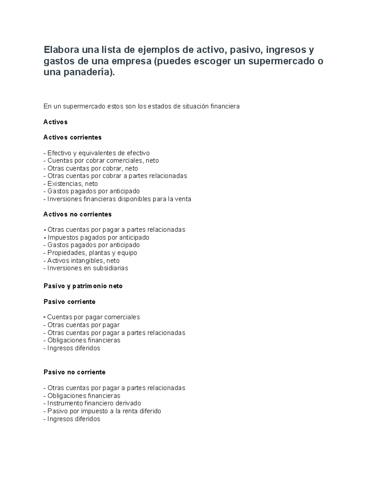 Ejemplos de Activos, Pasivos e Ingresos en Empresas (Supermercados ...