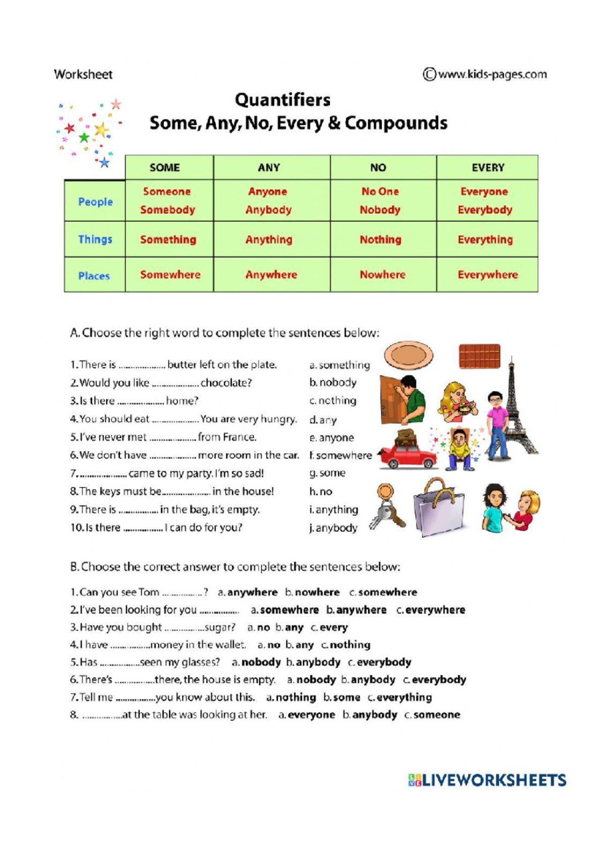 Worksheet on Quantifiers: Some, Any, No, Every Compounds - Studocu