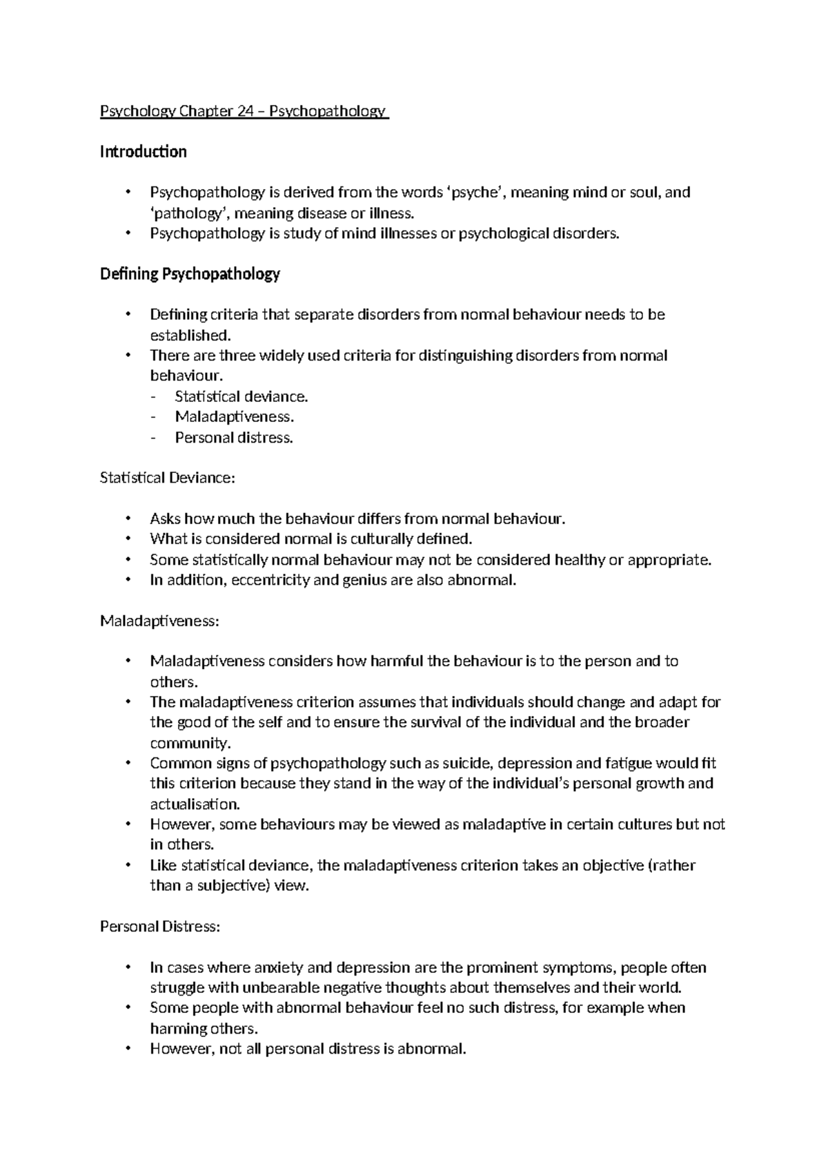Chapter 24: Understanding Psychopathology in Psychology - Studocu