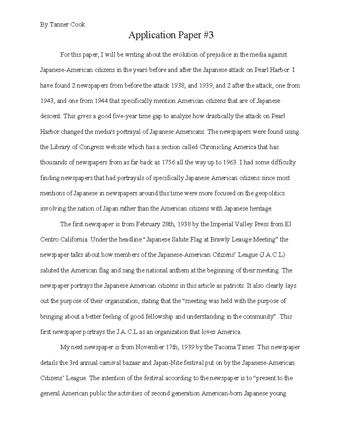 Application Paper 3 - Application Paper For this paper, I will be ...