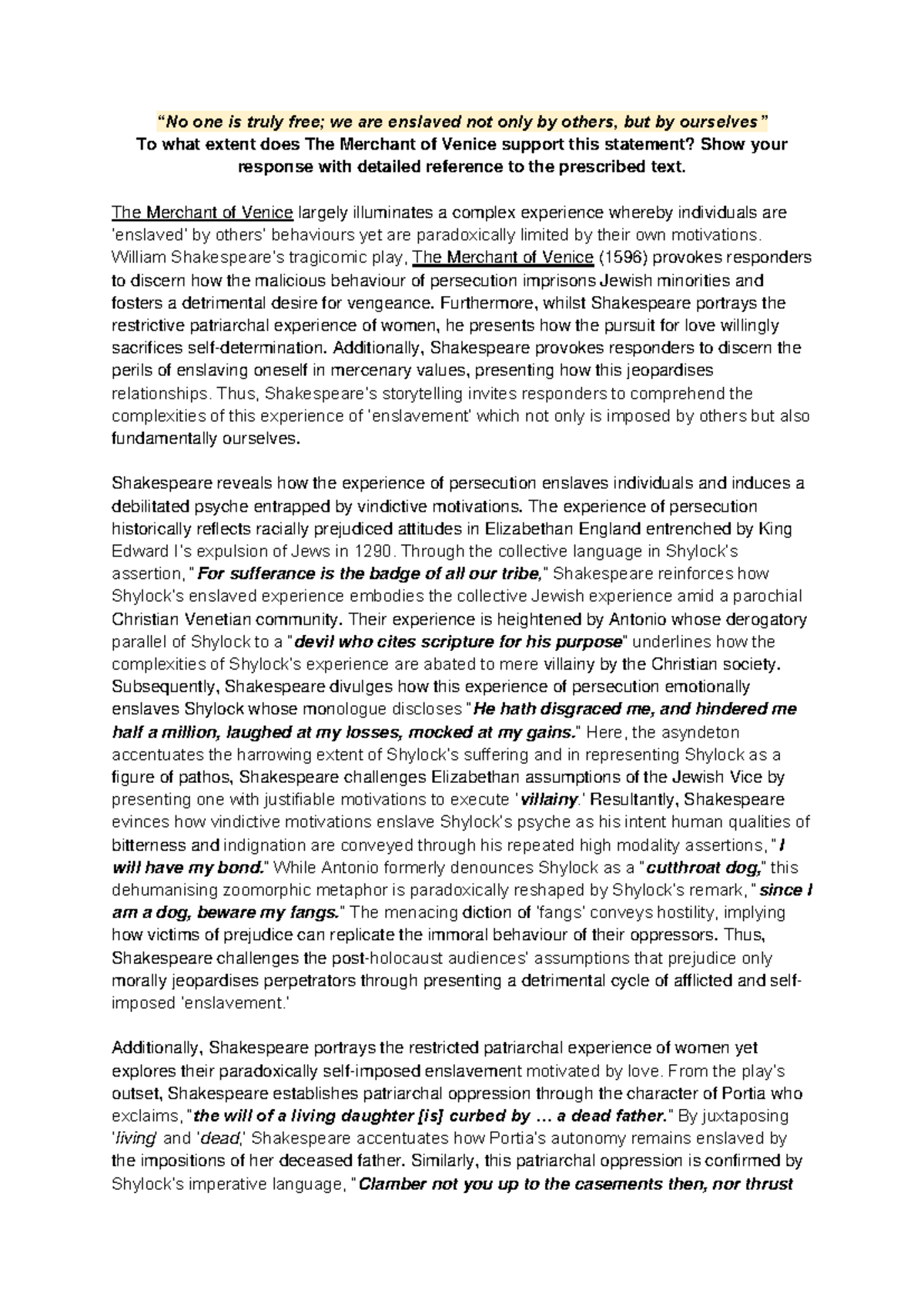 Common Module Merchant Of Venice Essay - Studocu