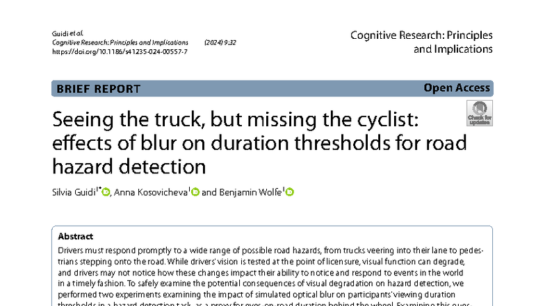 Cognitive Research: Blur Effects on Road Hazard Detection (PSY 2024 ...