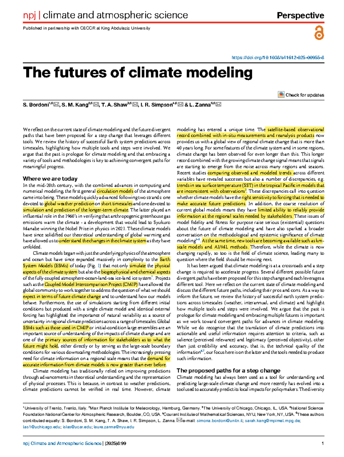 S41612 Climate Modeling: Current State and Future Directions - Studocu