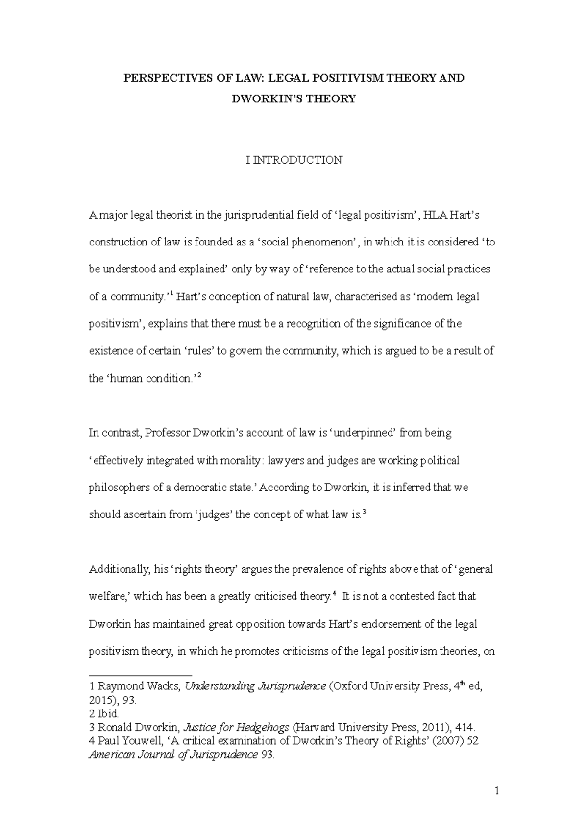 Essay "Perspectives of law: legal positivism theory and dworkin's ...