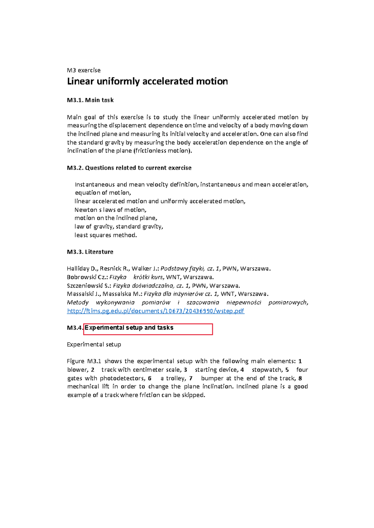 M3 Linear Uniformly Accelerated Motion Experiment Guide - Studocu