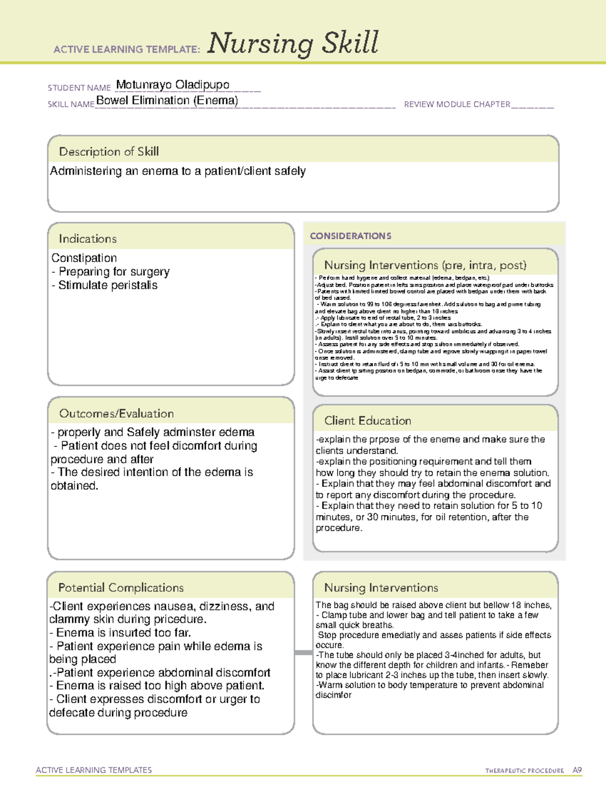 Nursing Skill: Bowel Elimination (Enema) - Active Learning Template ...