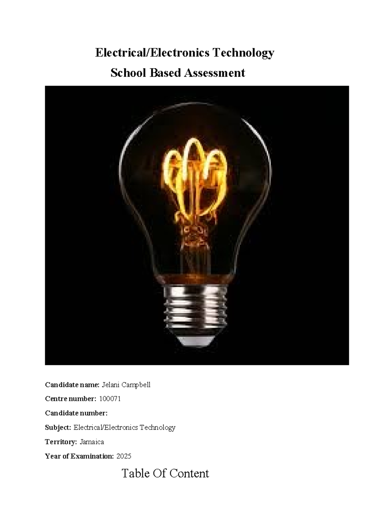 Electrical SBA - Technology School Based Assessment 2025 - Studocu