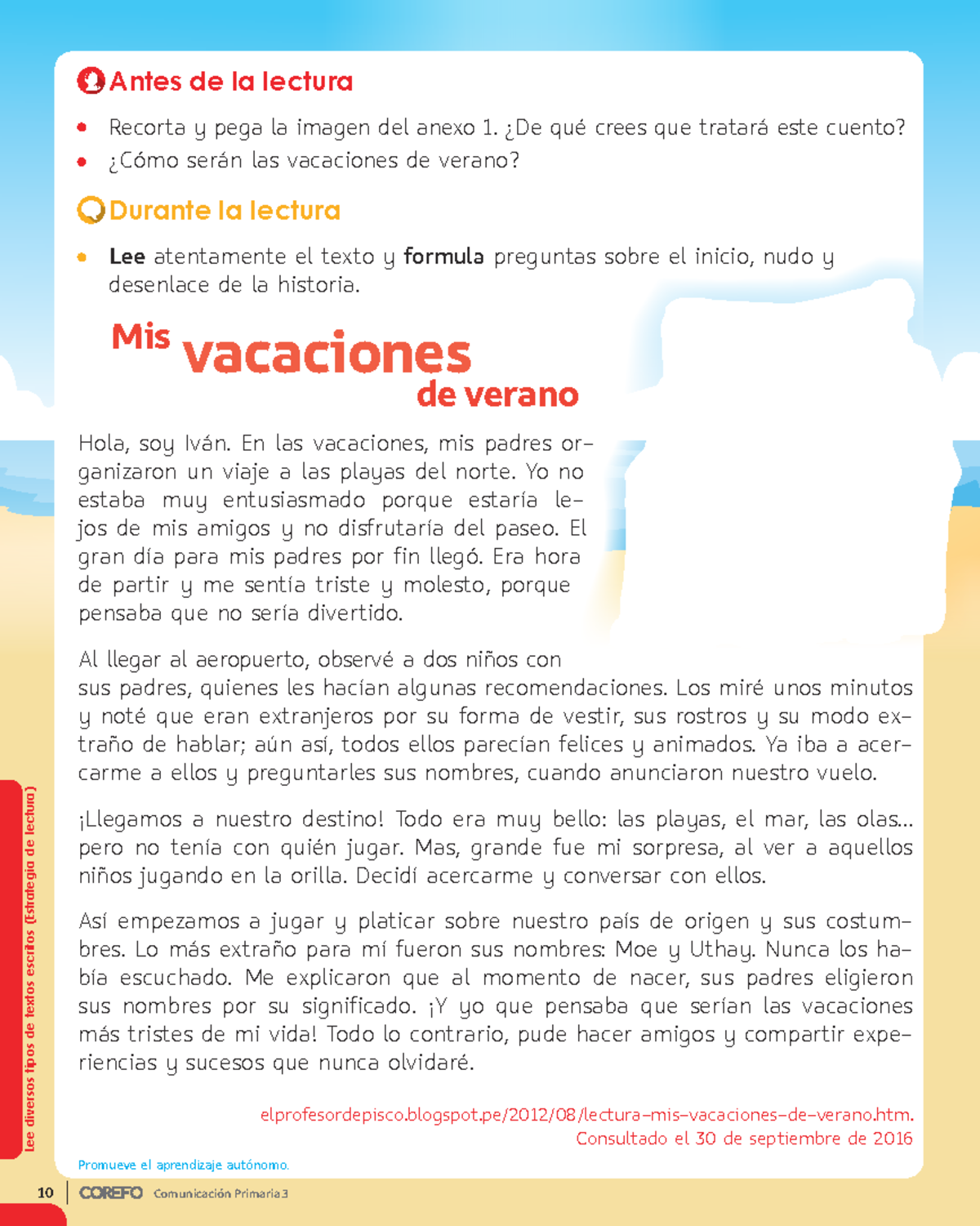 Comunicación Primaria 3: Mis Vacaciones de Verano - Análisis y ...