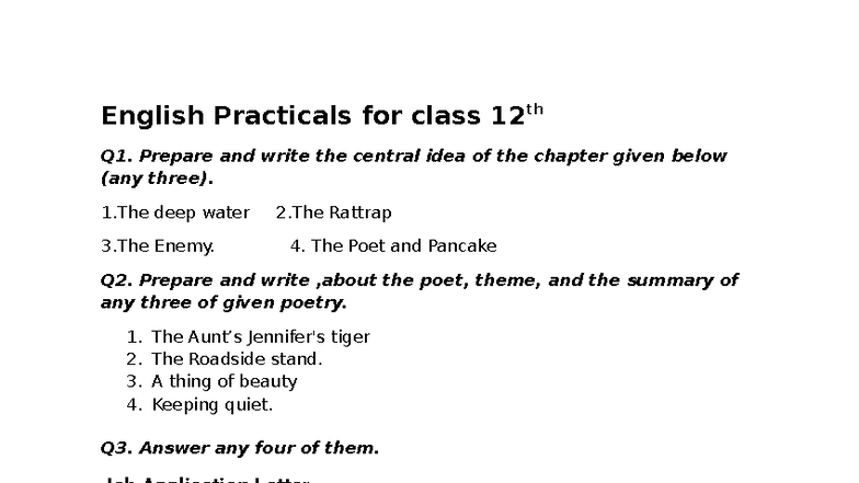 English Practicals for Class 12: Chapter Summaries & Writing Tasks ...