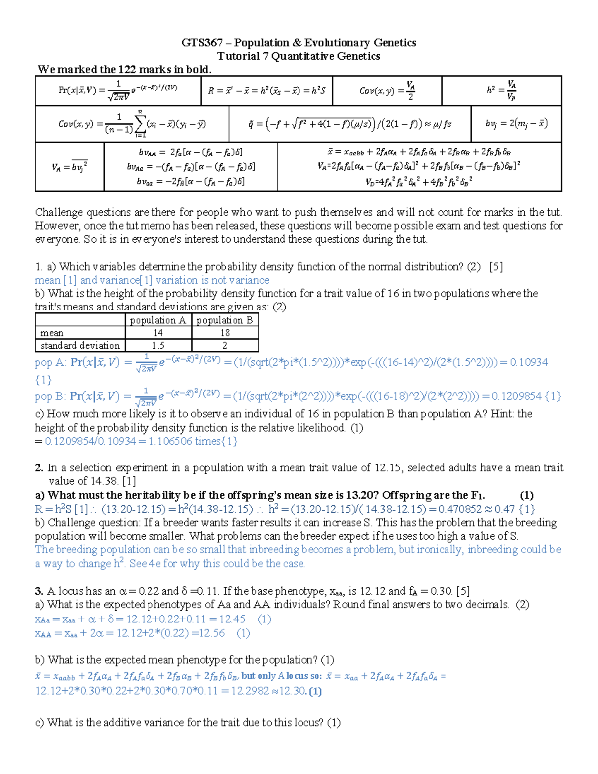 GTS367 Population Evolutionary Genetics Tutorial 7 Memo 2025 - Studocu