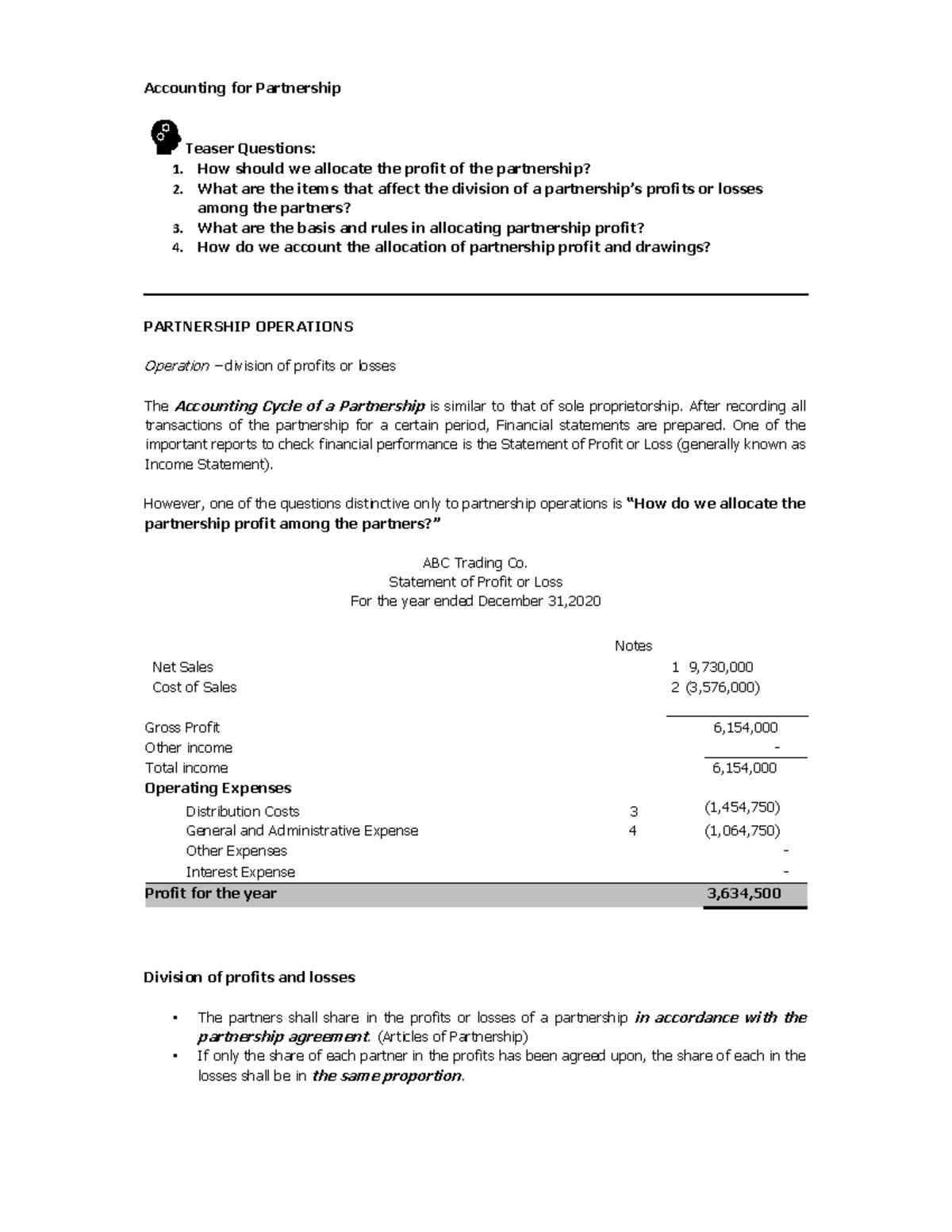 Partnership Operations (ACC 101): Profit Allocation and Accounting ...