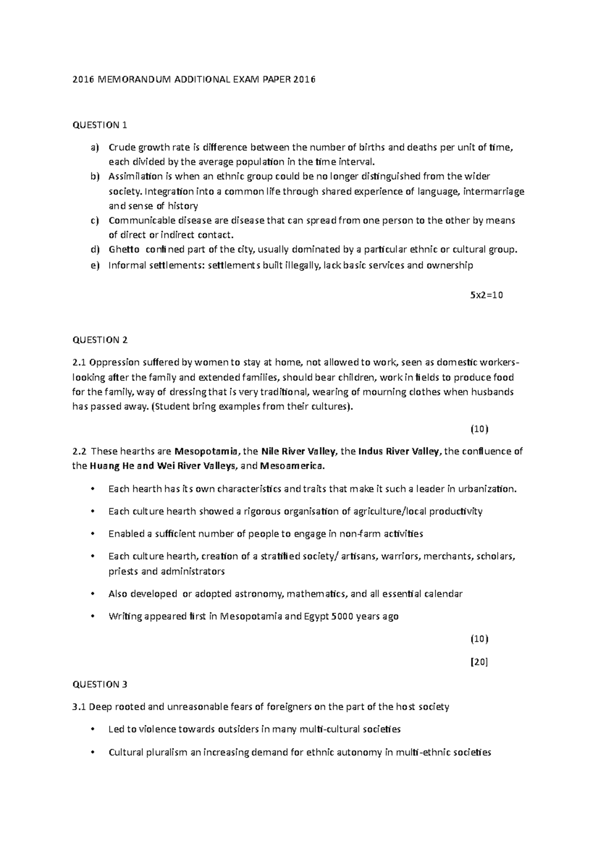 2016 Additional Exam Paper Memorandum Notes for Students - Studocu