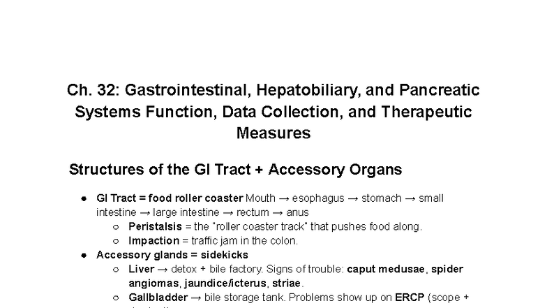 Ch. 32: GI, Hepatobiliary & Pancreatic Systems Overview & Care Notes ...