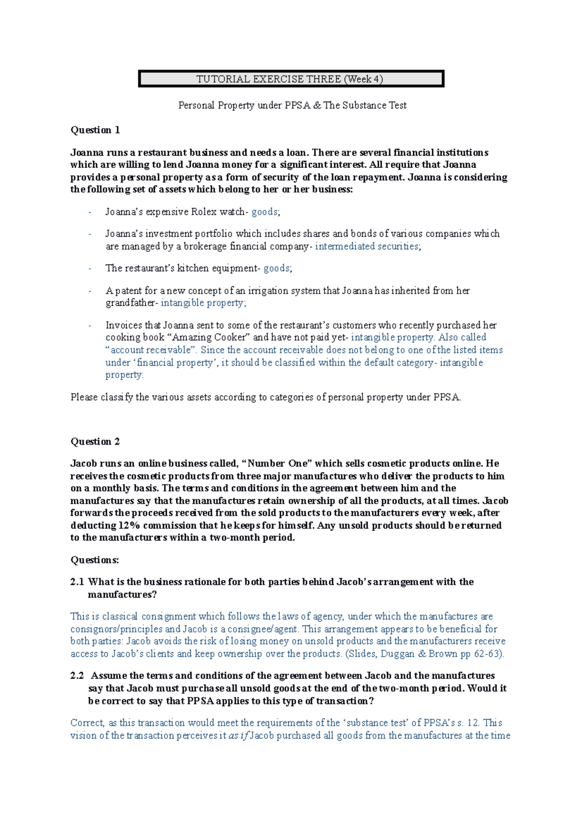 Tutorial Exercise Three Week 4 Suggested Answers Tutorial Exercise Three Week 4 Personal