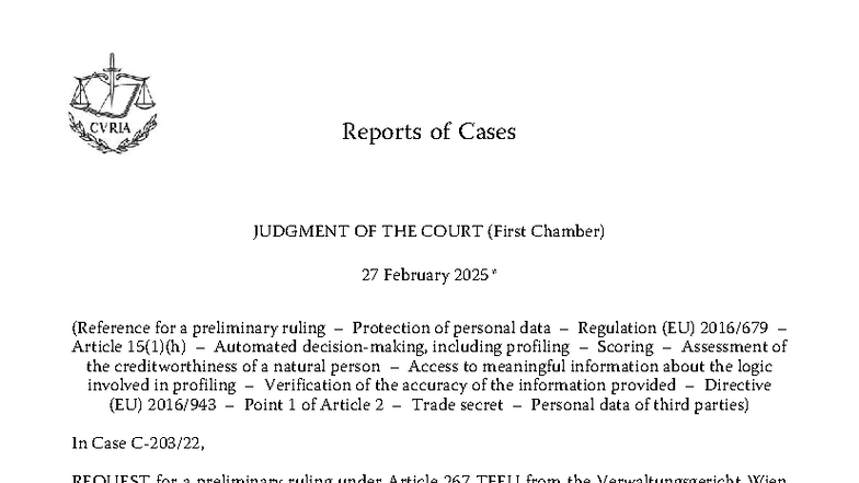 Judgment of the Court on Personal Data Protection: Case CK v. Dun ...