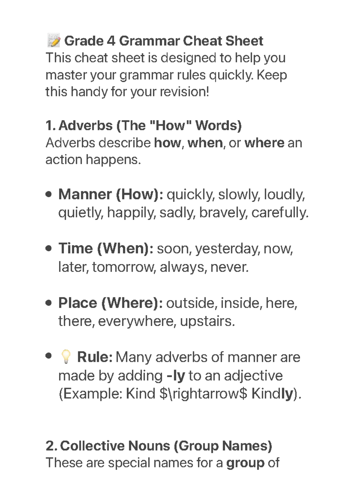 Grade 4 Grammar Rules Cheat Sheet for Quick Revision - Studocu