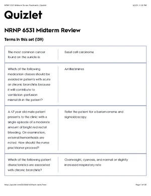NRNP 6531 Midterm Review Flashcards Quizlet - NRNP 6531 Midterm Review Terms in this set (139 ...