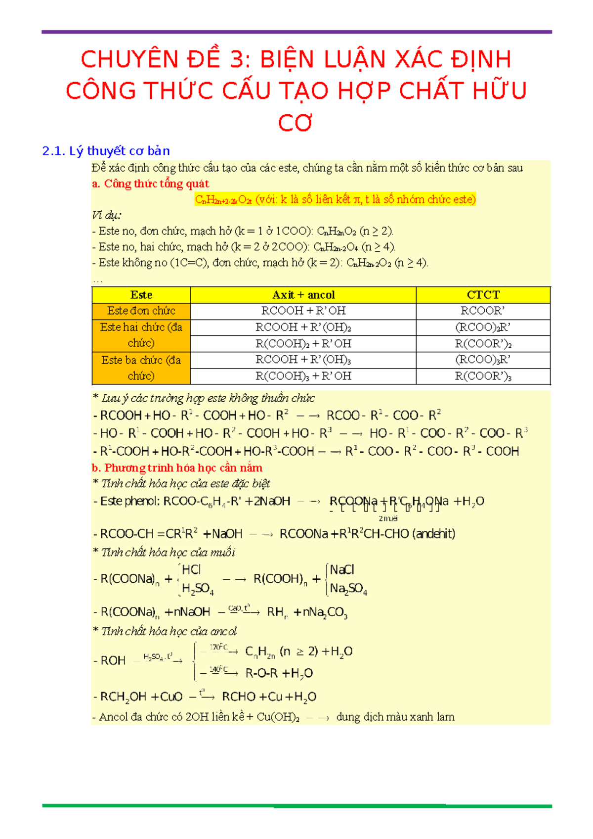 Chuyên Đề 3 - Biện Luận Xác Định Este CTCT - Studocu