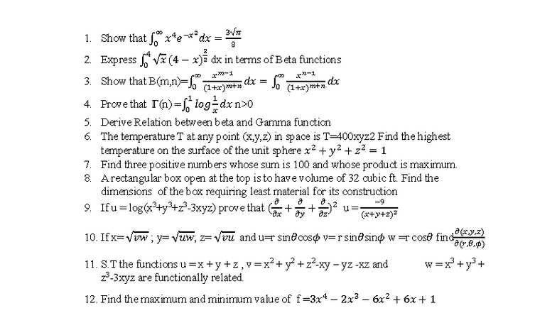 M-I Important Questions for Mid II: Calculus and Integrals - Studocu
