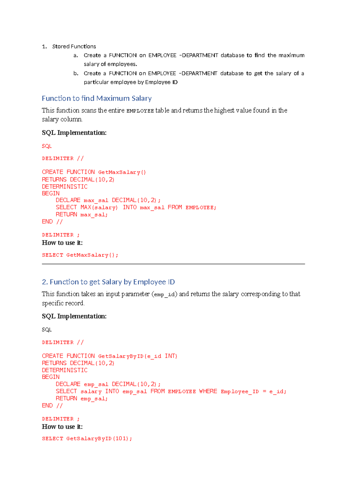 Program 12 - Stored Functions for Employee Salary Queries - Studocu
