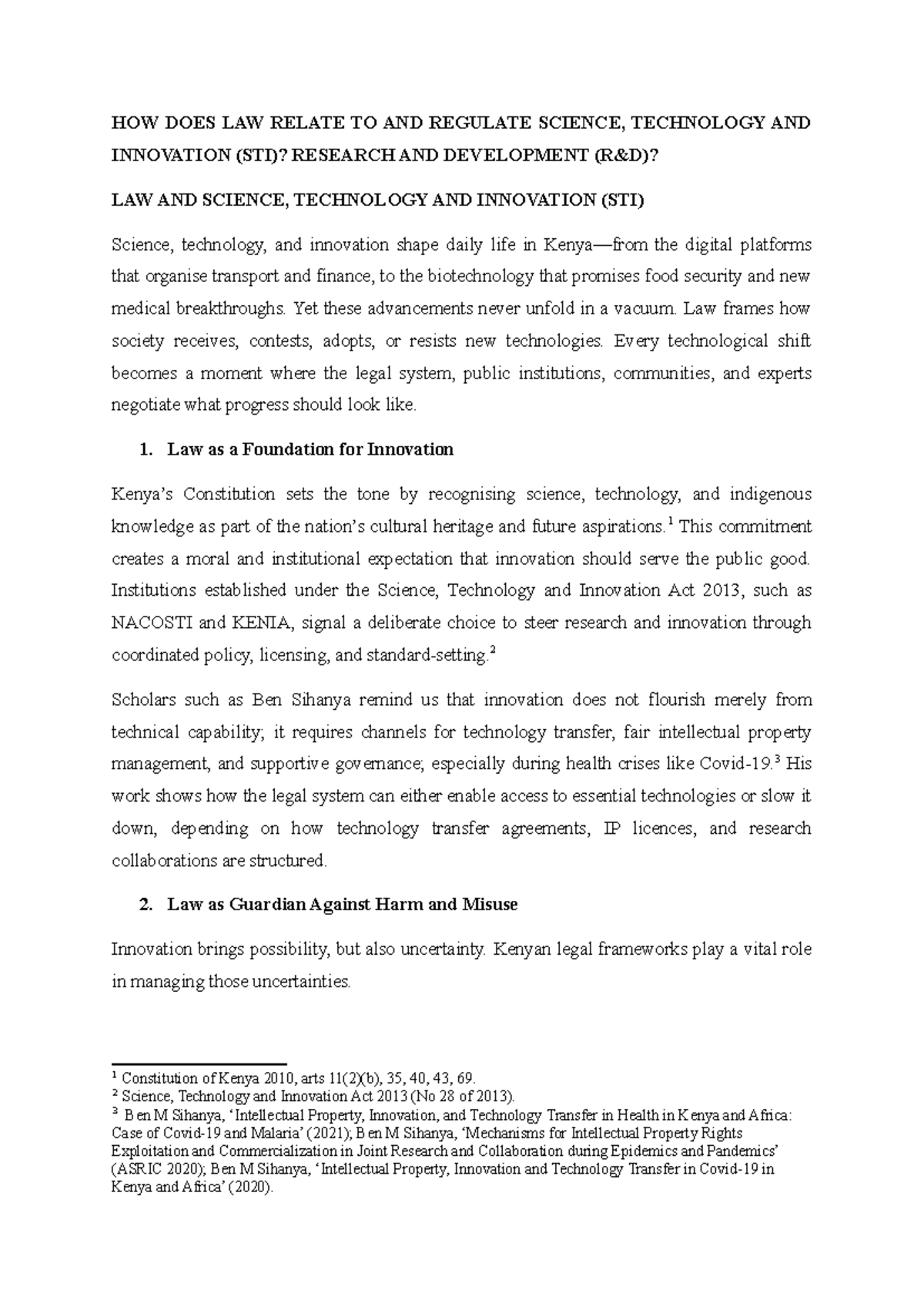 Law and Regulation of Science, Technology, and Innovation (STI) - Studocu