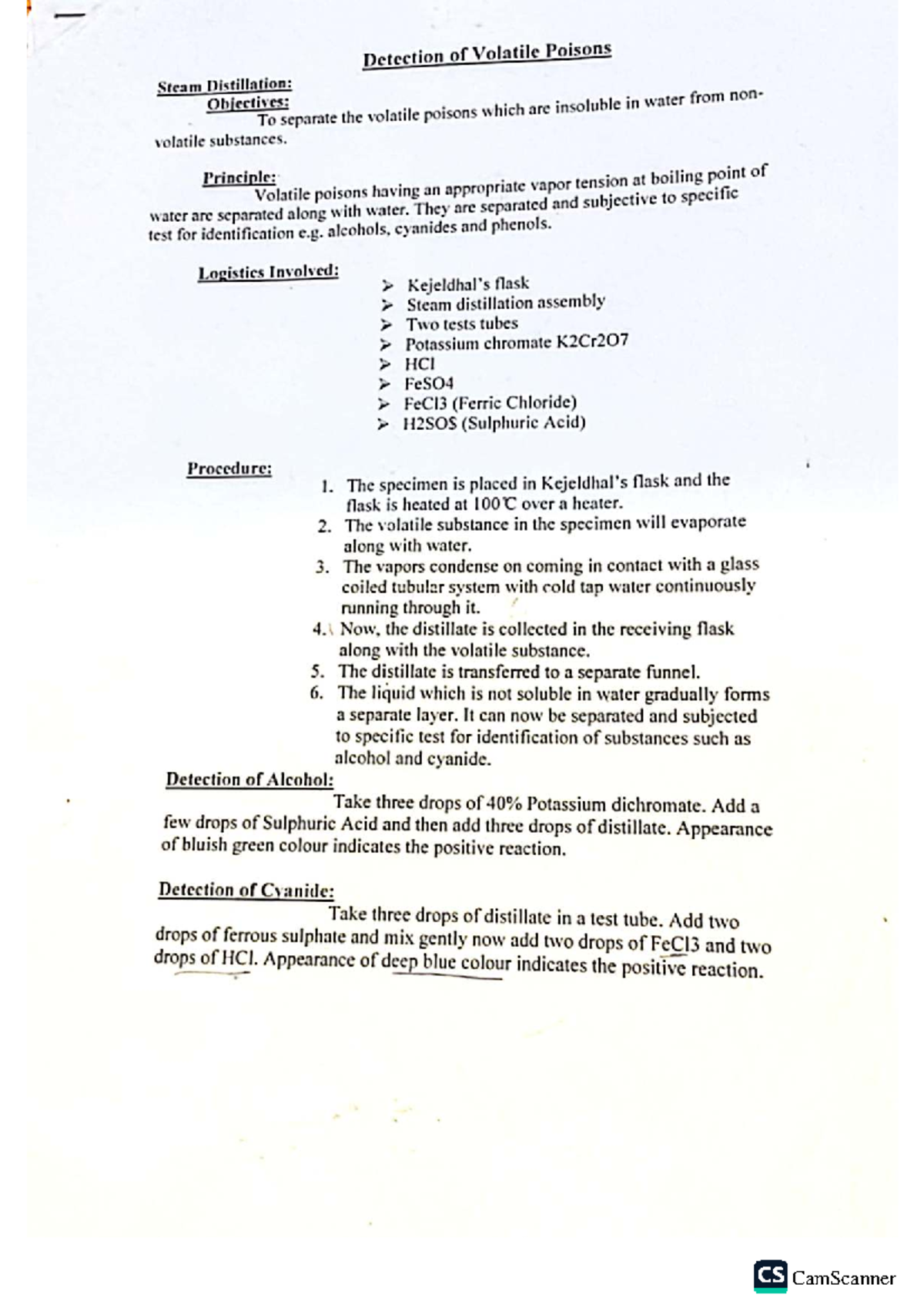 CS Practical: Detection of Volatile Poisons and Blood Examination ...