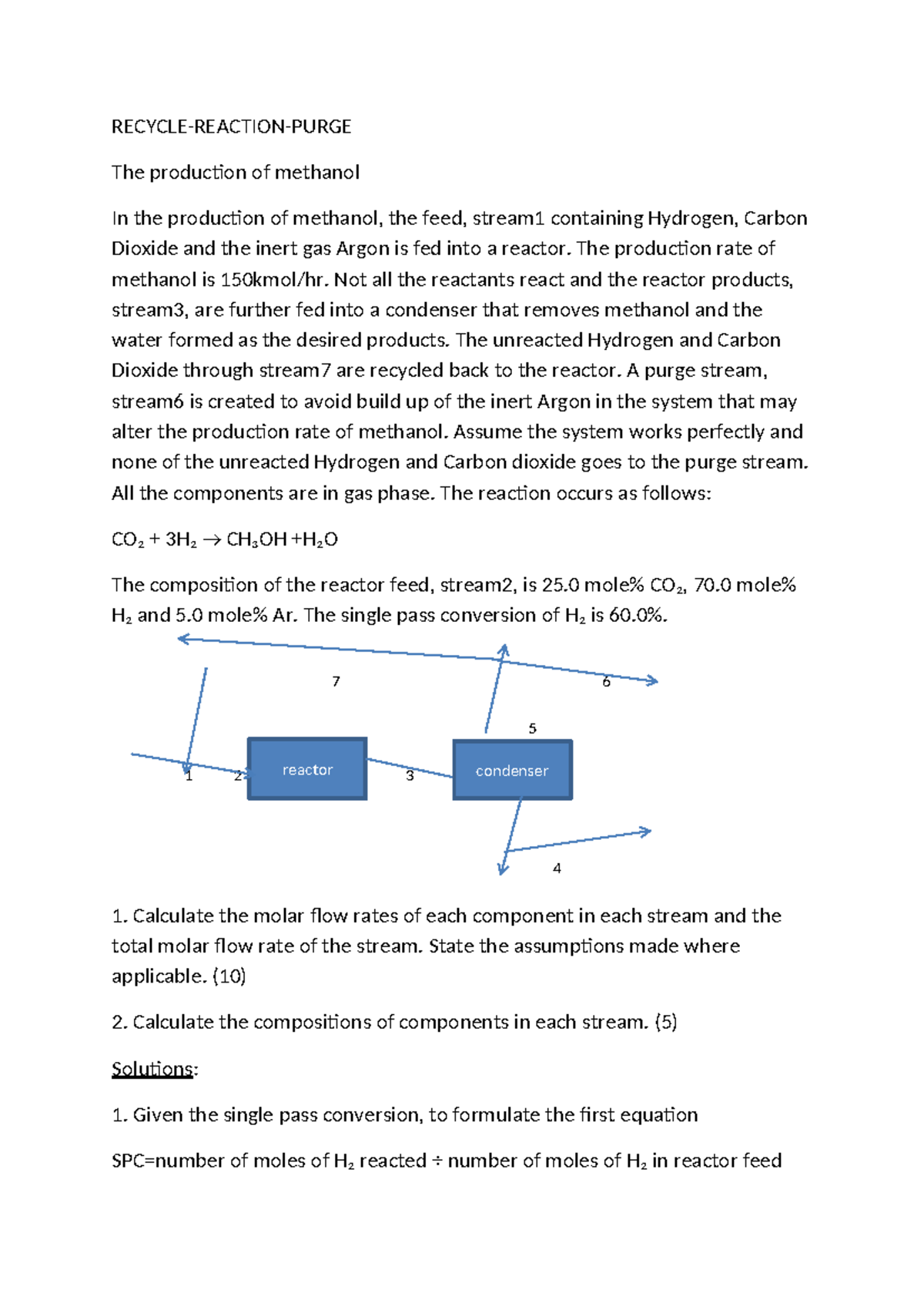 MB Recycle: Methanol Production Process and Stream Analysis - Studocu